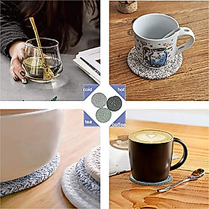 YYGMSS Coasters for Drinks Handmade Braided Drink Coasters Woven Coasters Super Water Absorbent Heat Insulation Sets of 6 4.3inches Round (Dark Grey+Light Grey+Green)