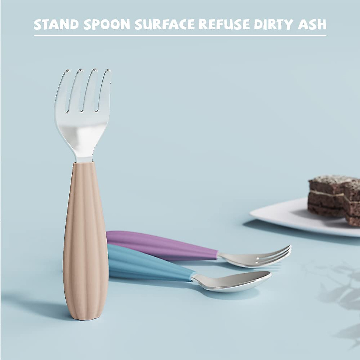 Hippywell Toddler Utensils, 6PCS Toddler Forks and Spoons Set, Kids Silverware Set with Silicone Anti-Choke Handle, Self-Feeding Toddler Utensils, Children Safe Flatware, Blue/Purple/Natural