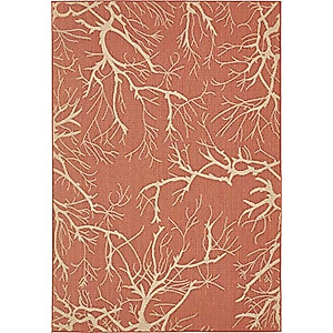 Unique Loom Outdoor Botanical Collection Area Rug - Branch (7' 1" x 10' Rectangle, Terracotta/ Beige)