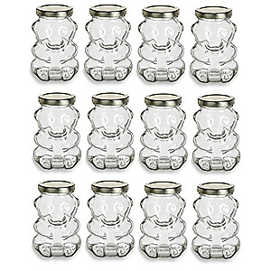 Nakpunar 12 pcs 9 oz Glass Bear Jars with Gold Lids for Honey, Candies, Piggy Banks (12, Gold)