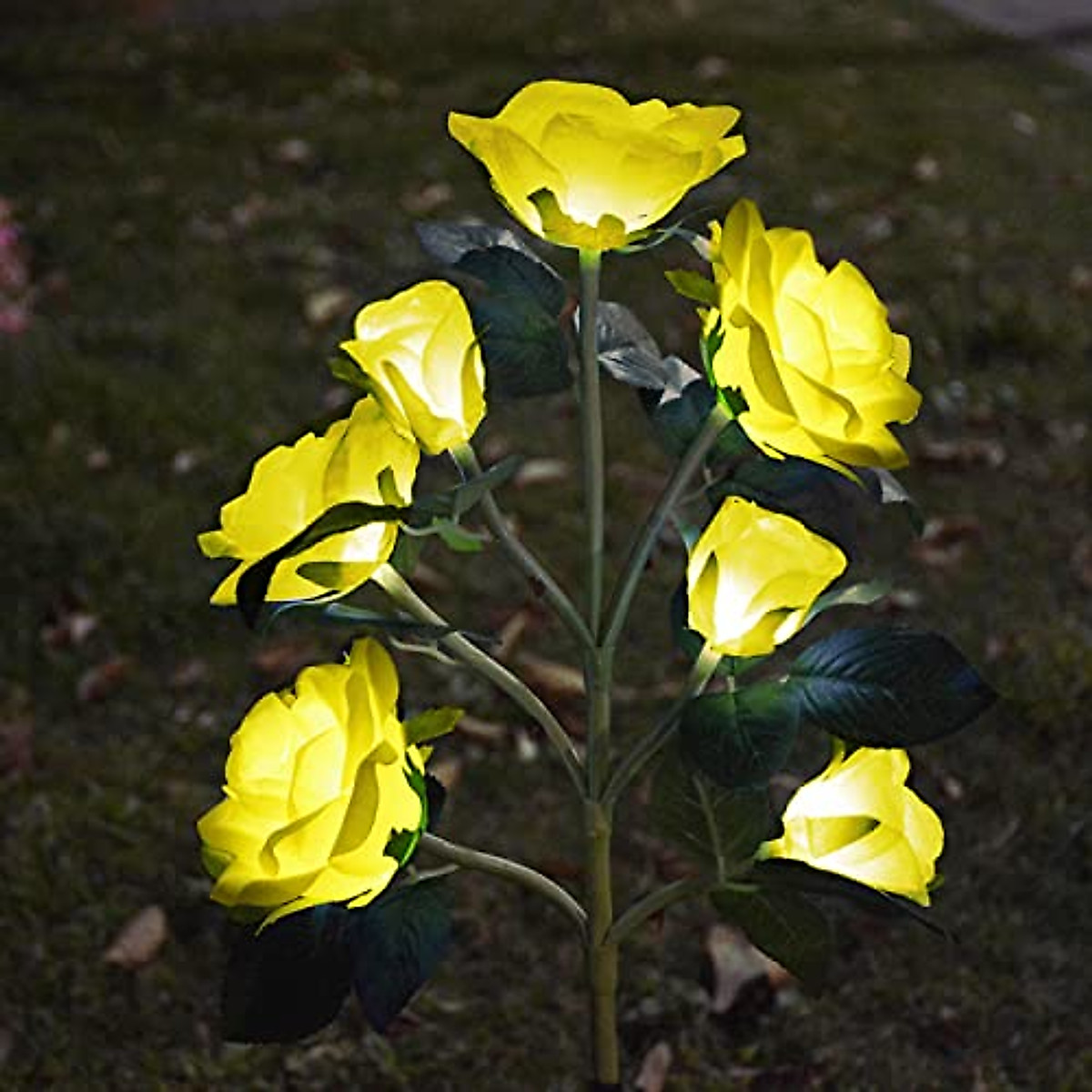 Abkshine Solar Rose Flower Lights Garden Decor, Upgraded 7-Rose Solar Flower Lights Yard Decor Outdoor Waterproof Garden Pathway Lights for Patio Pathway Courtyard Lawn Cemetery Decorations (Yellow)