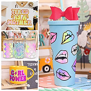 TECKWRAP Holographic Vinyl Glossy Candy Color Adhesive Vinyl for Craft Cutter 12" x 5ft, Pastel Rainbow