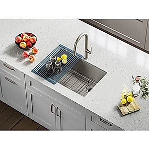 Kraus KRM-10NB Kore Multipurpose Over-Sink Roll-Up Dish Drying Rack, 21 Inch-Regular, (Cyan Blue), 20.5 L x 12.3 W