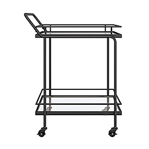 Nathan James Sally Rolling Bar or Cart for Tea or Cocktail, 2-Tiered Glass and Metal, Black