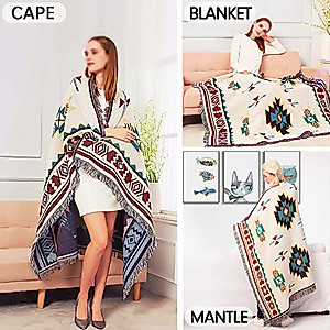 WarmTide Southwestern Soft Throw Blankets with Tassels Cozy Cotton Woven Aztec Knitted Bed Couch Throws Sofa Chair Towel Multi-Function for Home Decor Office Travel