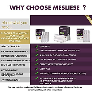 Mesliese Vacuum Sealer Bags Rolls for Custom Fit, Total 8''x48', BPA-Free and Anti Puncturing Thickened Food Seal Freezer Bag for Sous Vide, Meal Prep or Vacuum Storage, Compatiable with Foodsaver