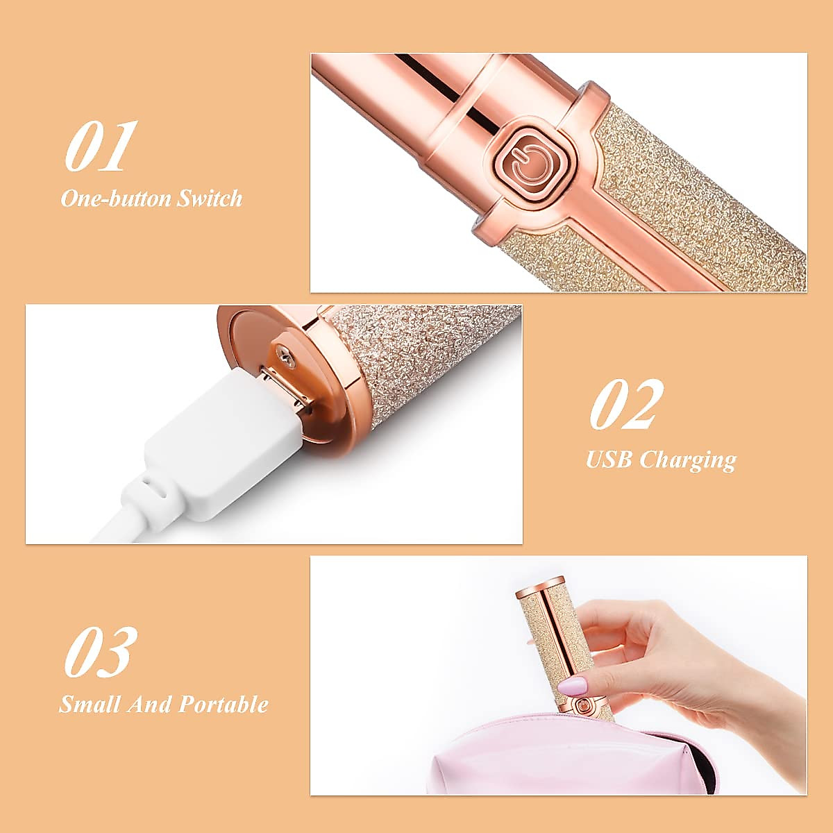 CkeyiN Electric Eyebrow Trimmer for Women, Portable Rechargeable Facial Hair Removal Epilator with LED Light