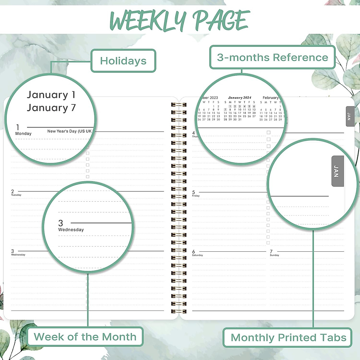 2024 Planner - 2024 Weekly Monthly Planner from Jan. 2024 to Dec. 2024, 9.7"x 7.7", 2024 Calendar Monthly planner with Printed Tabs + Monthly and Weekly Pages, 2024 Calendar 12 Month Planner