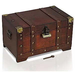 Brynnberg - Pirate Treasure Chest Storage Box - Miami 11x6.7x6.3 - Durable Wooden Treasure Chest with Lock - Unique Handmade Decorative Wood Storage Box - Vintage Wood Chest Box - The Best Gift