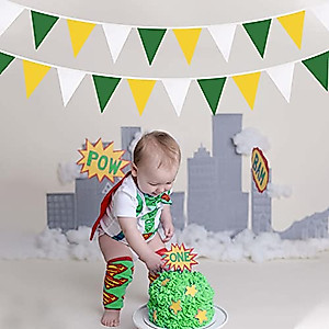 32Ft Yellow Green White Pennant Banner Fabric Triangle Flag Bunting Garland for Spring Summer Party Decorations Birthday Wedding Engagement Baby Shower Tea Party Outdoor Garden Hanging Decorations