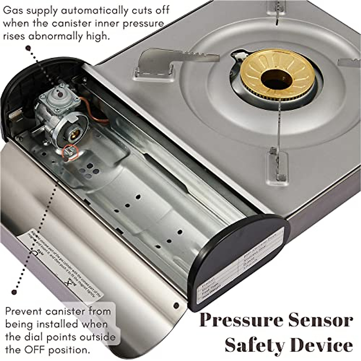 HTH Portable Butane Gas Camping Stove BSP330 for Outdoor Cooking, High Output 12,000 BTU Single Brass-Made Durable Burner, Carrying Case Included, Stainless Steel