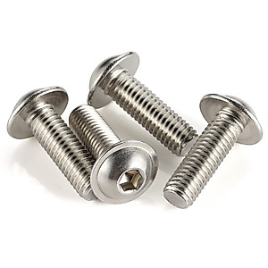 M8-1.25 x 60mm Flanged Button Head Socket Cap Screw Bolts, 304 Stainless Steel 18-8, Allen Socket Drive, Bright Finish, Fully Threaded, Pack of 10