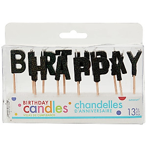 Amscan Happy Birthday Glitter Pick Candles, 2 1/4", Black