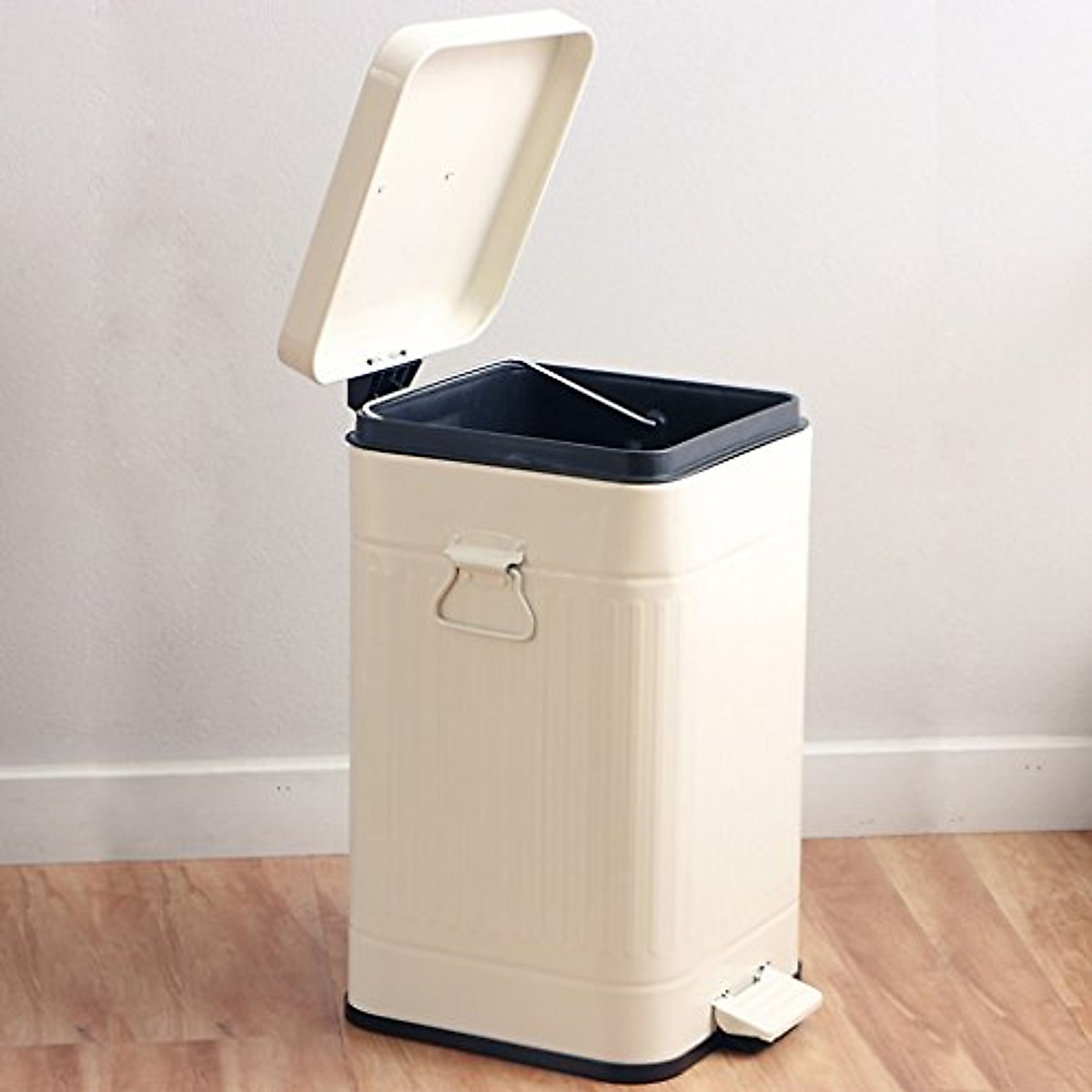 Trash Can Bathroom with Lid, Square for Bedroom with Lid and Handle, Waste Bin Soft Close, Retro Vintage Garbage Metal Cans for Office, Removable Inner Bucket