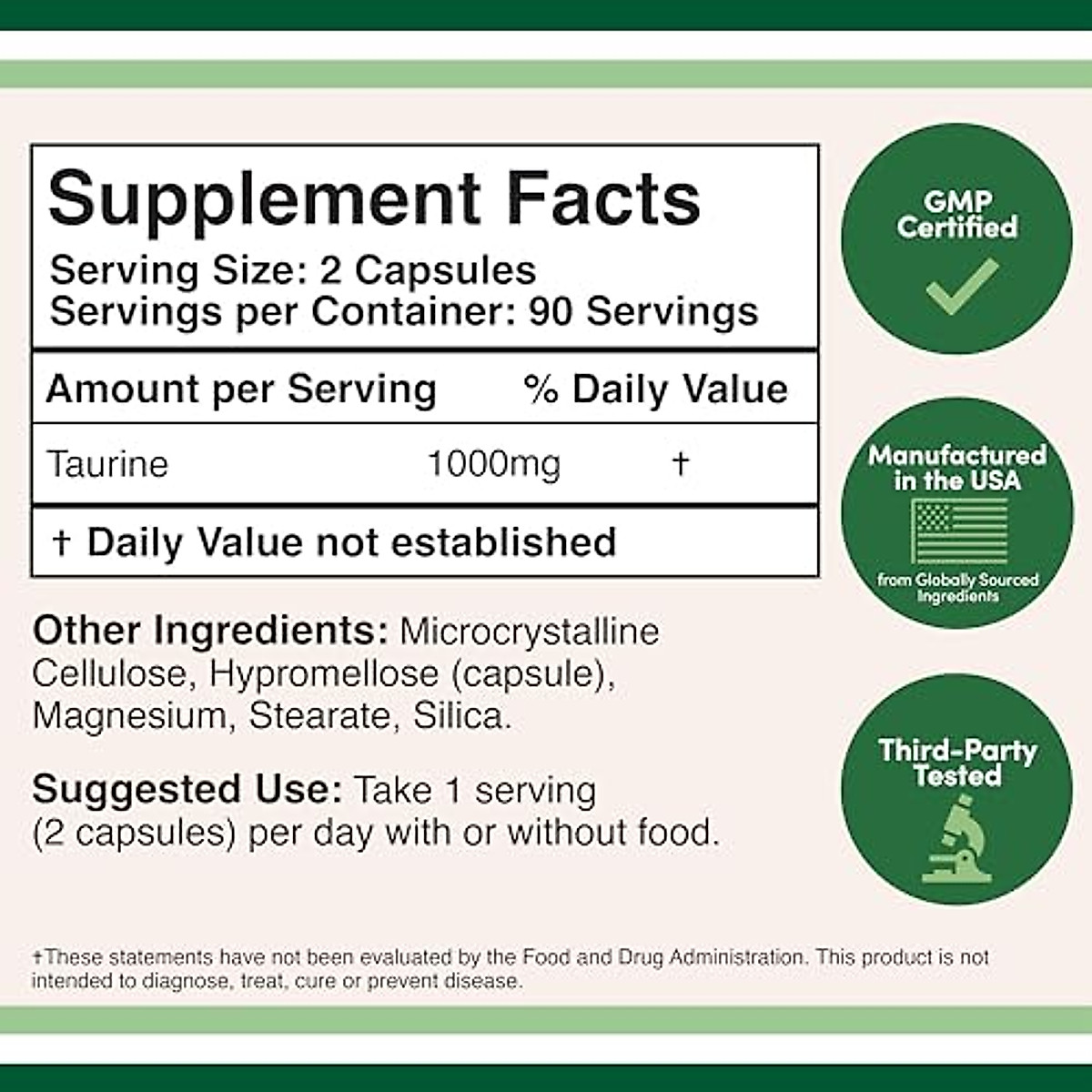 Taurine Supplement 1000mg Per Serving, 180 Capsules - Amino Acid Studied to Support a Longer, Healthier Life (Taurina) Vegan Safe, Gluten Free, Non-GMO by Double Wood