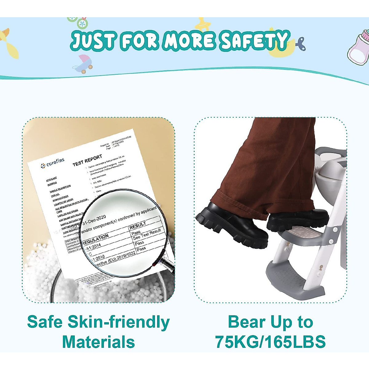 Potty Training Toilet Seat for Kids with Step Stool Ladder, Toddler Potty Toilet Seat for Boys Girls with Anti-Slip Design, Foldable Toddler Toilet Potty Chair, Super Sturdy (Grey)