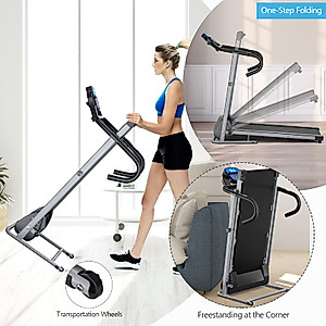GYMAX Folding Treadmill, Electric Motorized Running Walking Machine with LCD Monitor, 12 Preset Program & Heart Rate Sensor, Compact Home Gym Cardio Training Workout Equipment