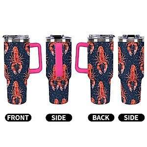 Red Lobster Printed Insulated Tumbler with Lid And Straw Stainless Steel Travel Coffee Mug 40oz Light Rose Red-style