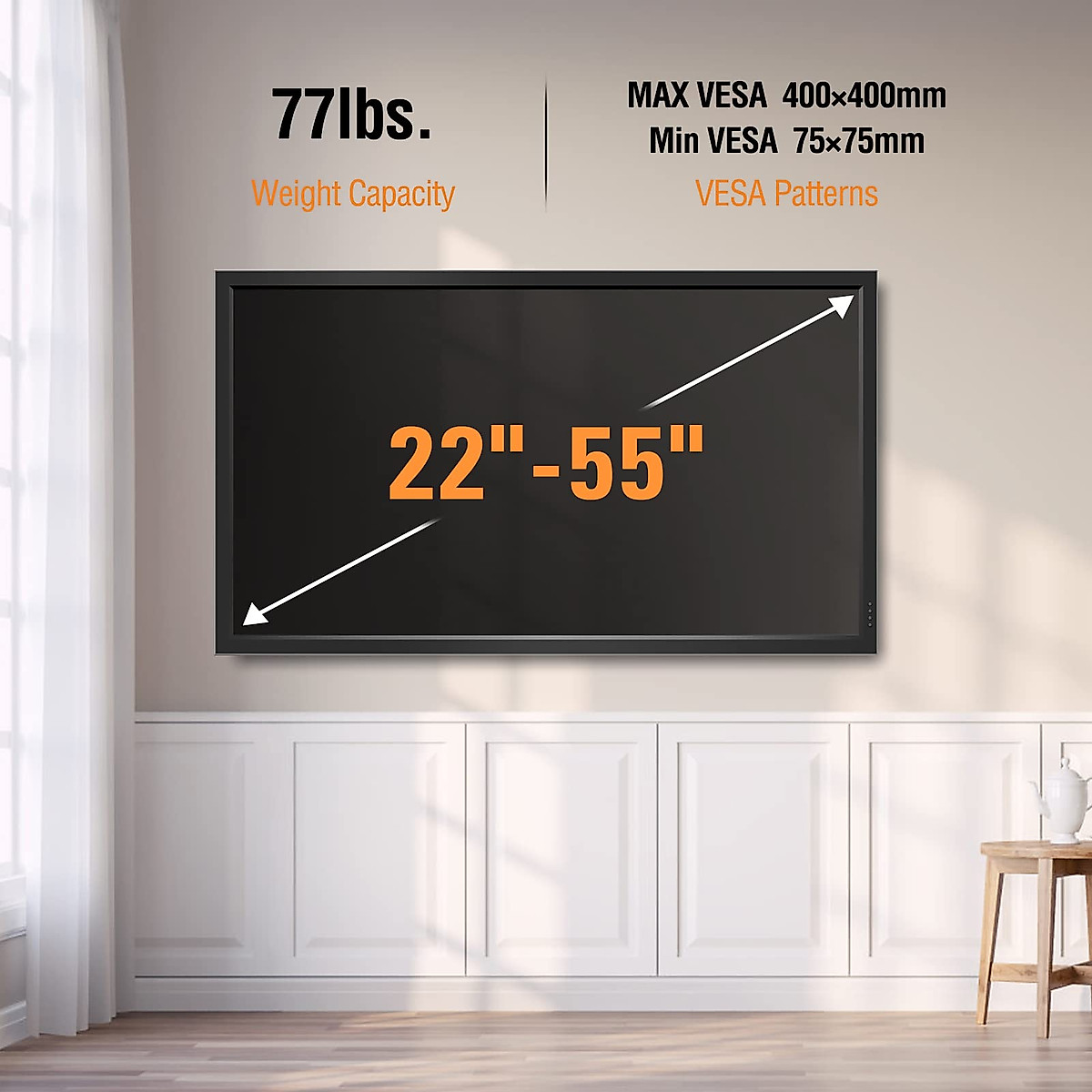 ELIVED Full Motion TV Wall Mount for Most 22-55 Inch TVs, Articulating Arms Swivel and Tilt TV Mount, Wall Mount TV Brackets Max VESA 400x400, Single Stud Perfect Center Design, Holds Up to 77 lbs.