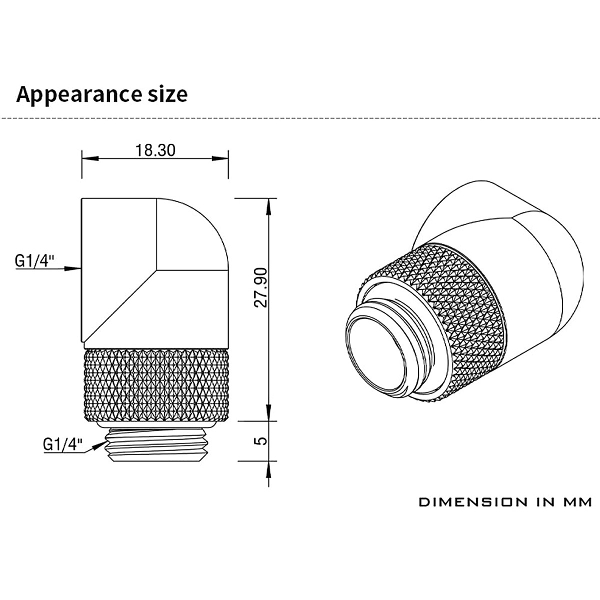 FormulaMod 90 Degree Rotary Adapter Thread G1/4'' Male to Female Extender Elbow Fitting Angled Adaptor for Water Cooling System 4 Pack (Black)