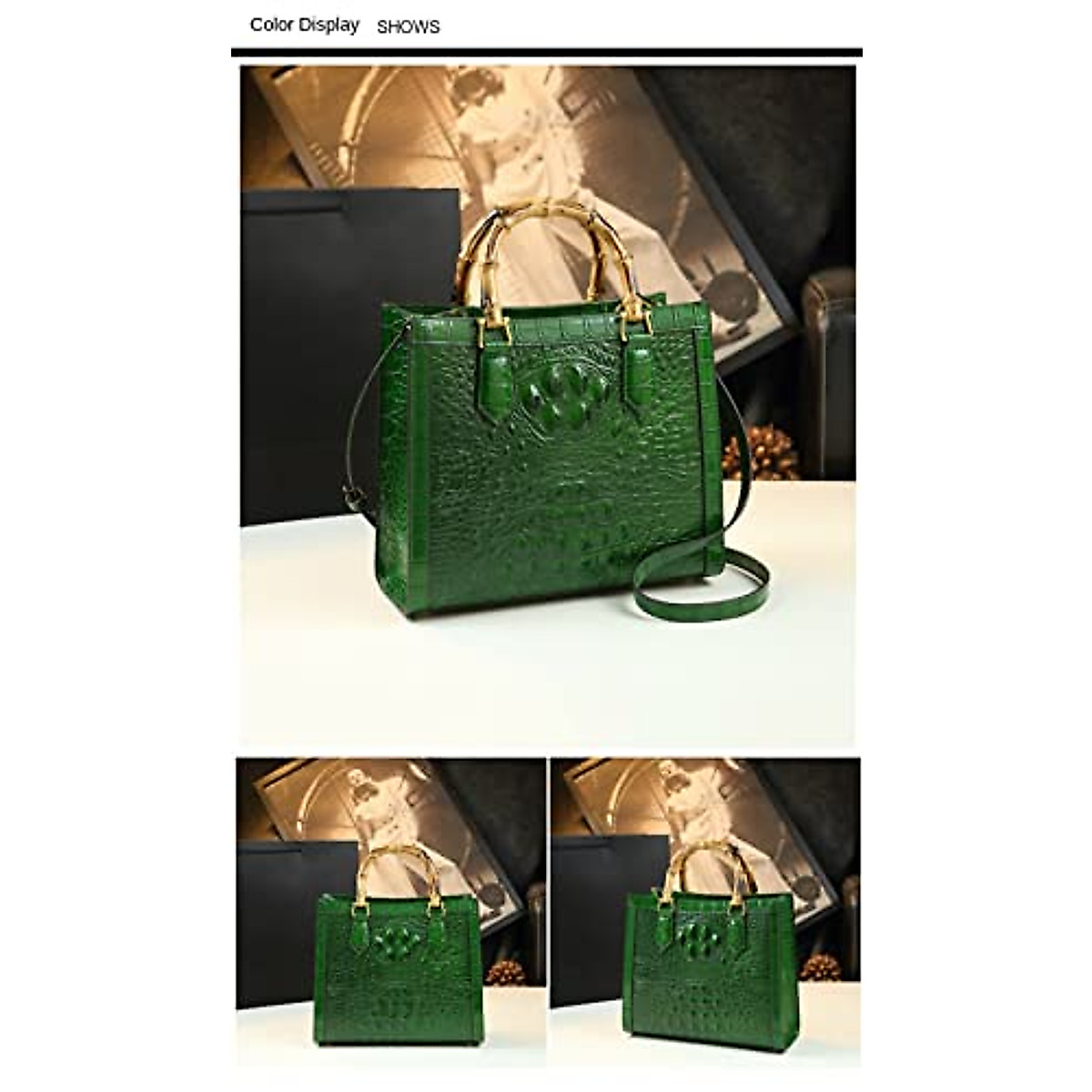 DDQYYSPP Crocodile Pattern Leather Women's Bag Bamboo Top-Handle Satchel Handbags Portable Tote Bag Shoulder Messenger Bags