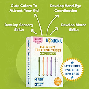 BABYSKIT Flexible Hollow Teething Tubes for Infants - Easy to Hold and Clean Teething Straws for Babies, Safe Hallowed Teething Tube for Babies Quality Teething Tubes for Babies 6-12 Months (4 Tubes)