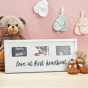 Juvale Baby Sonogram Picture Frame for 3 Ultrasound Photos, Love at First Heartbeat (17 x 7.5 x 0.5 In, White)