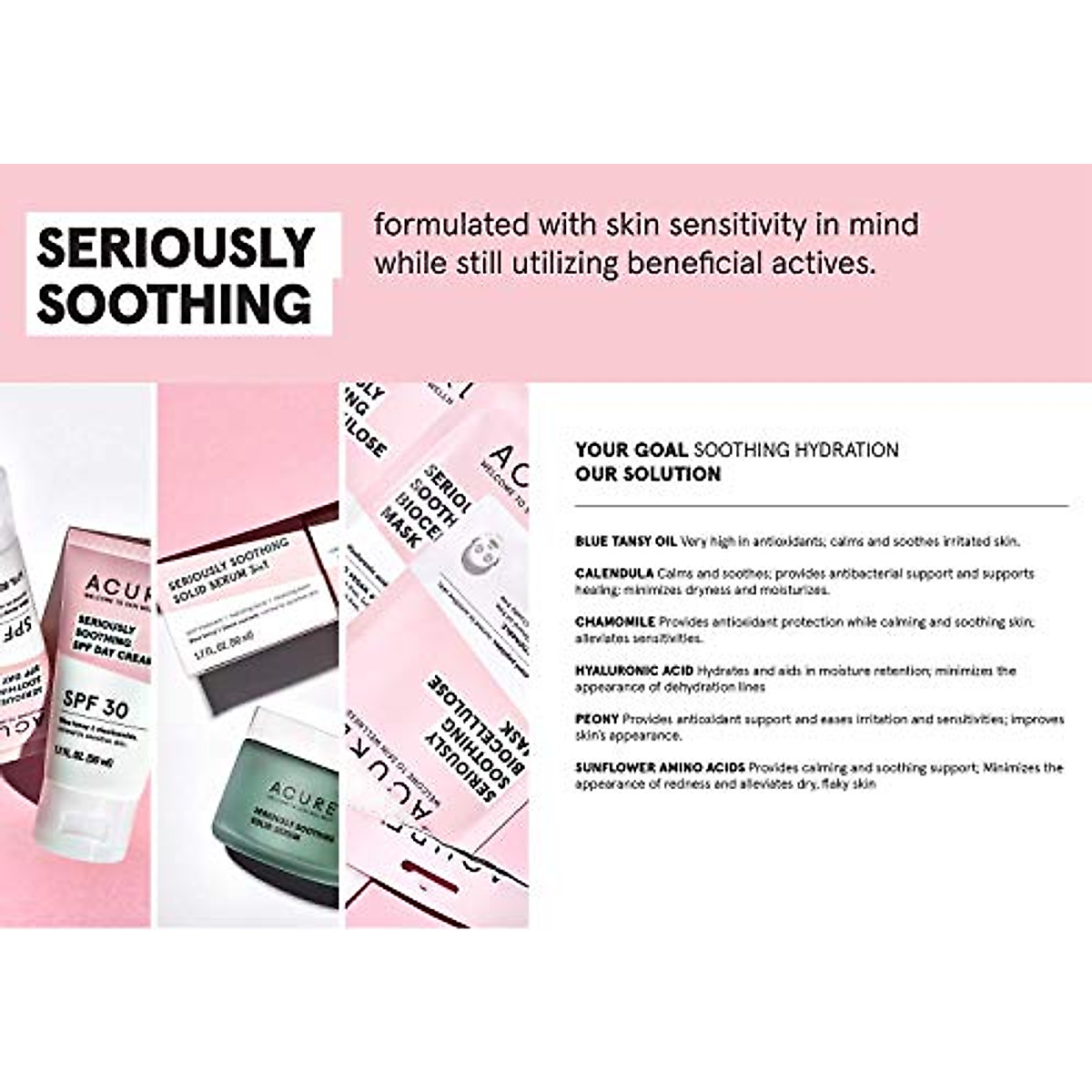 Acure Seriously Soothing Starter Kit - 100% Vegan & For Dry to Sensitive Skin, Includes Cleansing Cream, Cloud Cream, & Day Cream, Serum Stick & Blue Tansy Night Oil, 5 Count