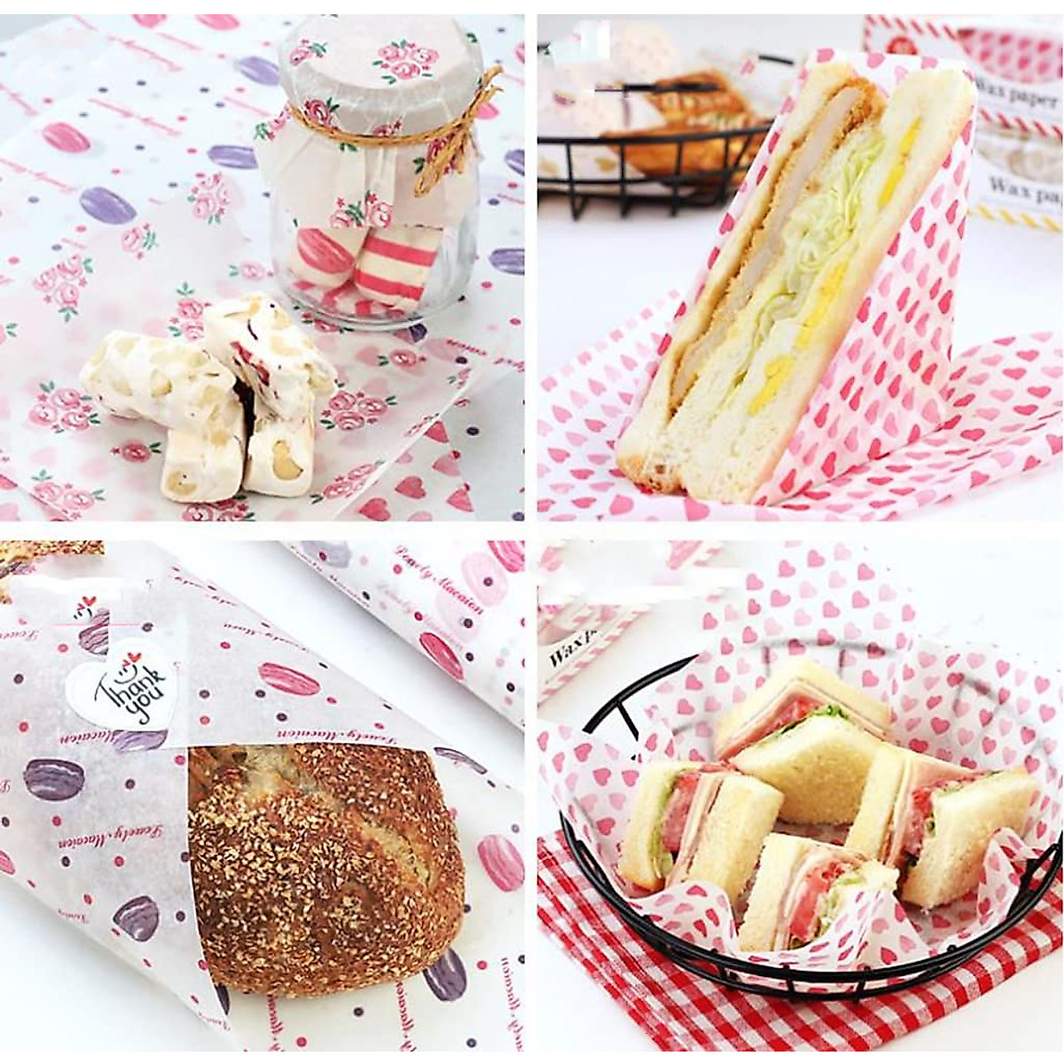 SHUILING 50pcs Wax Paper Cute Food Picnic Paper Baking Sheets Deli Waterproof Hamburger Sandwich Paper Liners Wrapping Tissue for Food Basket Liner (Floral Pattern)