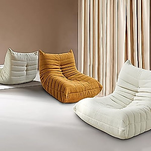 BAMOOLI Fireside Chair, Modern Comfy Teddy Fabric Lazy Floor Sofa Armless Lounge Chair, Upholstered Bean Bag Couch Oversized Corner Chair for Living Room, Bedroom, Office, Salon, Orange