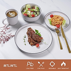 MTLWTL Dinnerware Sets, Dish Set for 4, Kitchen Plates and Bowls Set with Mugs, Microwave, Oven & Dishwasher Safe, White Sesame 16 Pieces