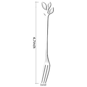 AnSaw 8-Pc Silver Mini Leaf Fruit Forks Set - 4.7" Elegant Stainless Steel Dessert, Appetizer, Cake & Salad Forks - Perfect for Cocktail Parties & Home Use