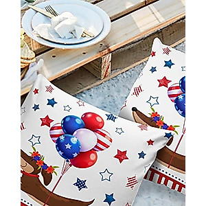 Vandarllin Outdoor Throw Pillows Covers 18X18 Set of 2 Waterproof American Flag Decorative Zippered Lumbar Cushion Covers for Patio Furniture, Stripes Sausage Dog