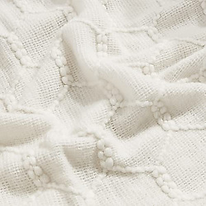 KASYLAN Diamond Knitted Throw Blanket Lightweight Soft Cozy for Bed or Sofa Farmhouse Outdoor Throw Blankets, Travel Blanket, Officeroom Blanket, 50" x 60", White