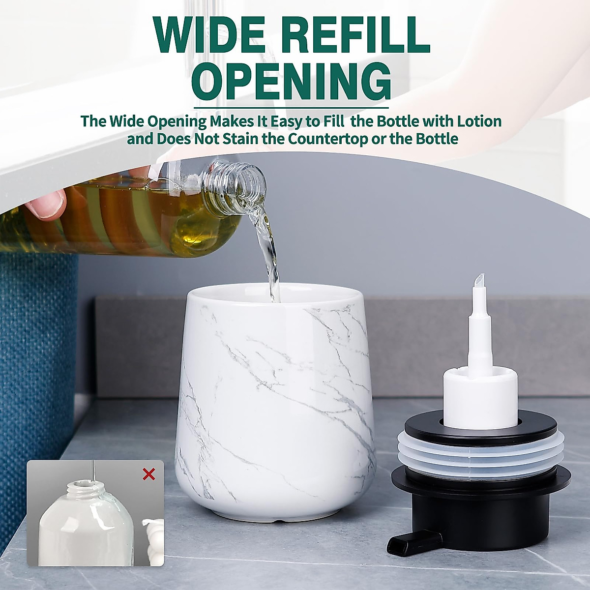 Bosilunlife Ceramic Foaming Soap Dispenser - 12 oz Marble Foam Hand Soap Dispenser Bathroom Countertop Soap Dispensers Kitchen Dish Soap Pump Dispenser Liquid Soap Dispenser for Bathroom