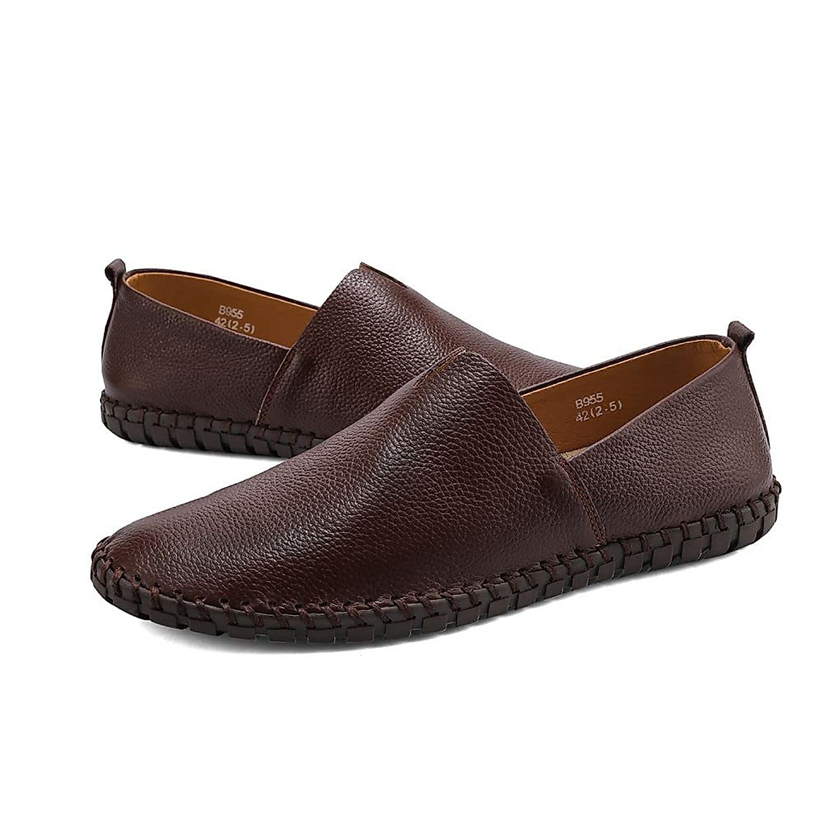 Men's Genuine Leather Loafer Shoes Slip On Soft Walking Driving Shoes,Dark Brown,44EU=10 M US