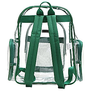MGear 17-Inch Clear Backpack for Adults, Students, Children, Transparent PVC School Backpack with Green Trim