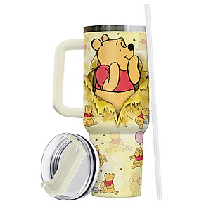 GEPOSTORE Cute Bear 40oz Tumbler with Lid, Cute Cartoon Character Travel Cup, Birthday Gifts for Movie Lover