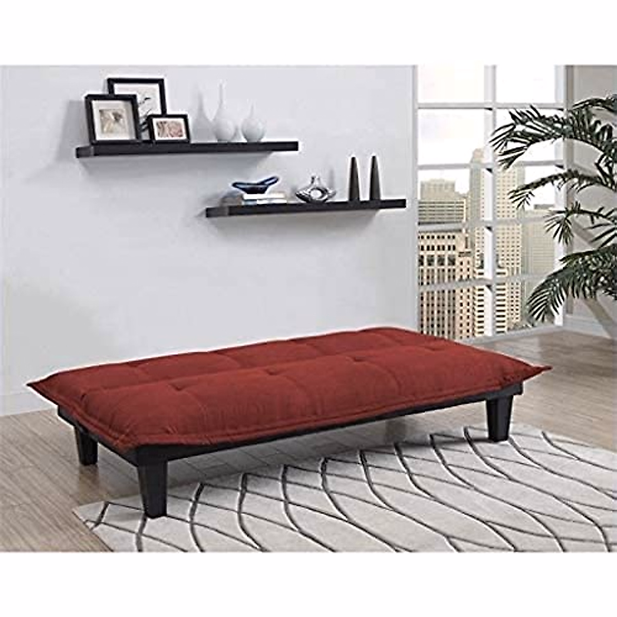 Sofas Convertible Futon Couch Bed with Microfiber Upholstery and Wood Legs, Red