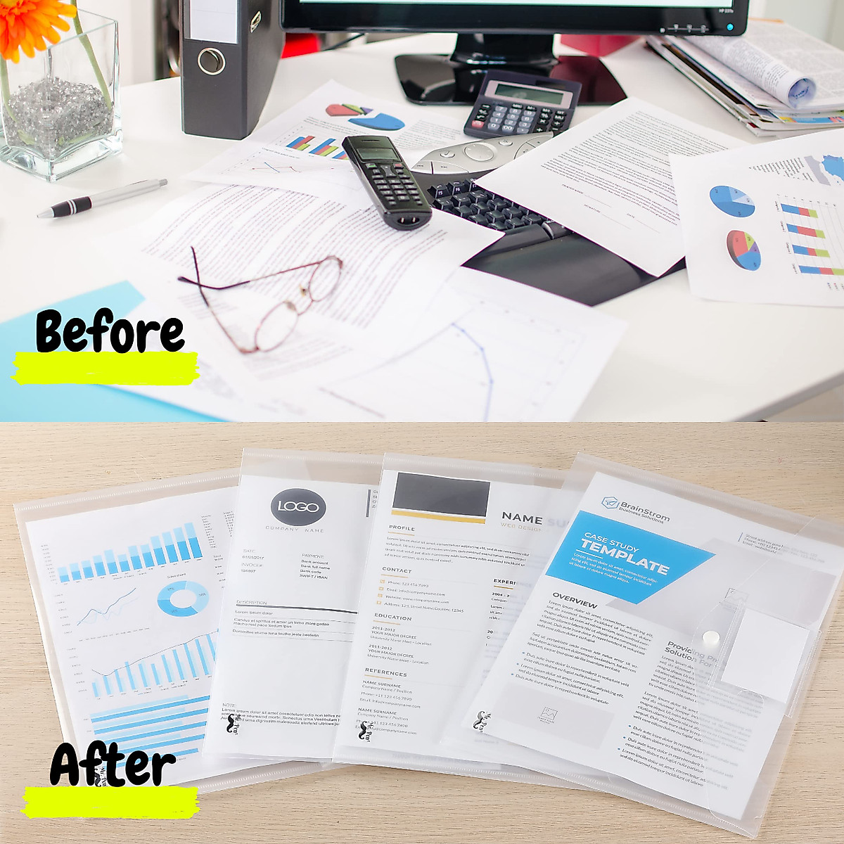 Mr. Pen- Clear Plastic Envelopes, 4 Pack, A4, Letter Size, Plastic Envelopes with Snap Closure, Poly Envelopes, Clear Plastic Folders, Plastic Document Holder, Plastic Envelopes, Clear Envelopes.