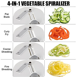 Badelite Vegetable Spiralizer 4-IN-1 Rotating Blade Veggie Spiralizer Zucchini Noodle Maker with Strong Suction Cup Spiral Vegetable Cutter Slicer - White