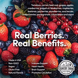 COUNTRY FARMS Super Reds, Energizing Polyphenol Superfood, 48 Super Fruits and Berries, Powerful Antioxidants and Polyphenols, Supports Energy, 20 Servings, Mixed Berry Flavor