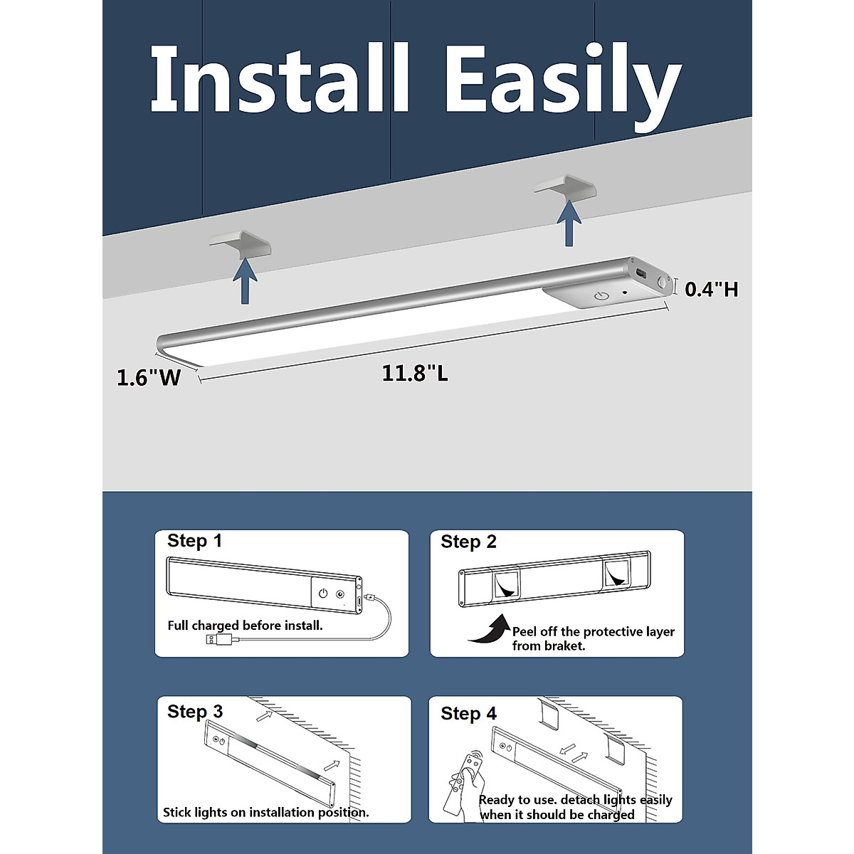 Diomart Under Cabinet Lights, 79 LED Rechargeable Under Cabinet Lighting with Remote, 3 Pack RGB Dimmable led Closet Lights Wireless Under Counter Lights for Kitchen, Stairs, Wardrobe, 15 Colors