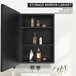 Movo 20 inch x 26 inch Medicine Cabinet Mirror,Black Mirror Medicine cabinets for Bathroom, Recessed or Surface Mount Bathroom Medicine Cabinet with Beveled Mirror