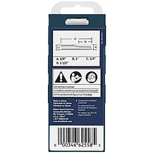 BOSCH 86010MC 1/4 In. x 1 In. Solid Carbide Double-Flute O-Flute Router Bit