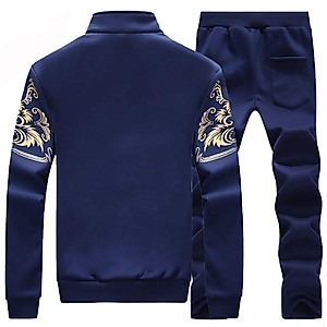 AOTORR Men's Casual Sweat Suit Set Full Zip Tracksuit Jogging Running Sportswear Navy M