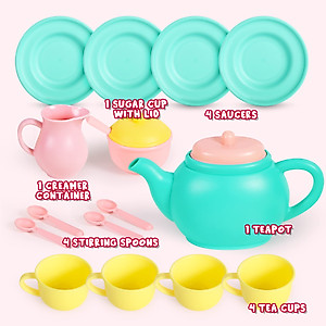 JOYIN 18PCS Pretend Play Tea Party Set Play Food Accessories BPA Free, Phthalates Free, Plastic Tea Set, Mini Kitchen for Kids, Gifts for Toddler Boys Girls Ages 3,4,5,6 Years Old