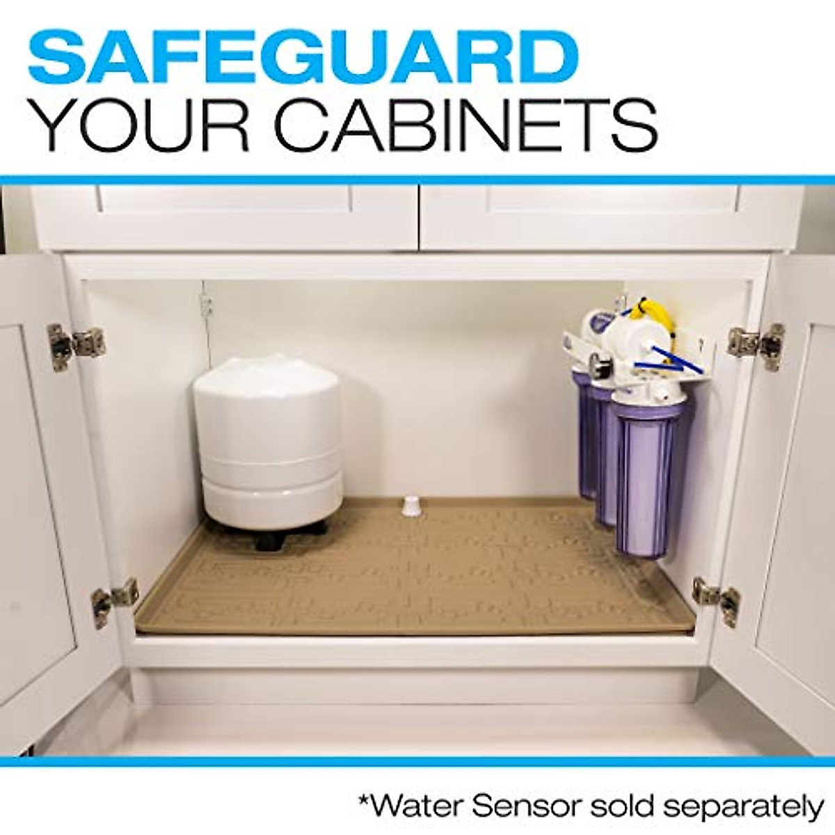 Xtreme Mats - Waterproof Under Sink Mat for Kitchen, Pick Your Size - 34" 1/4 x 22 1/4 - Kitchen Cabinet Shelf Protector, Flexible Under Kitchen Sink Drip Tray Liner - CM-36-BEIGE