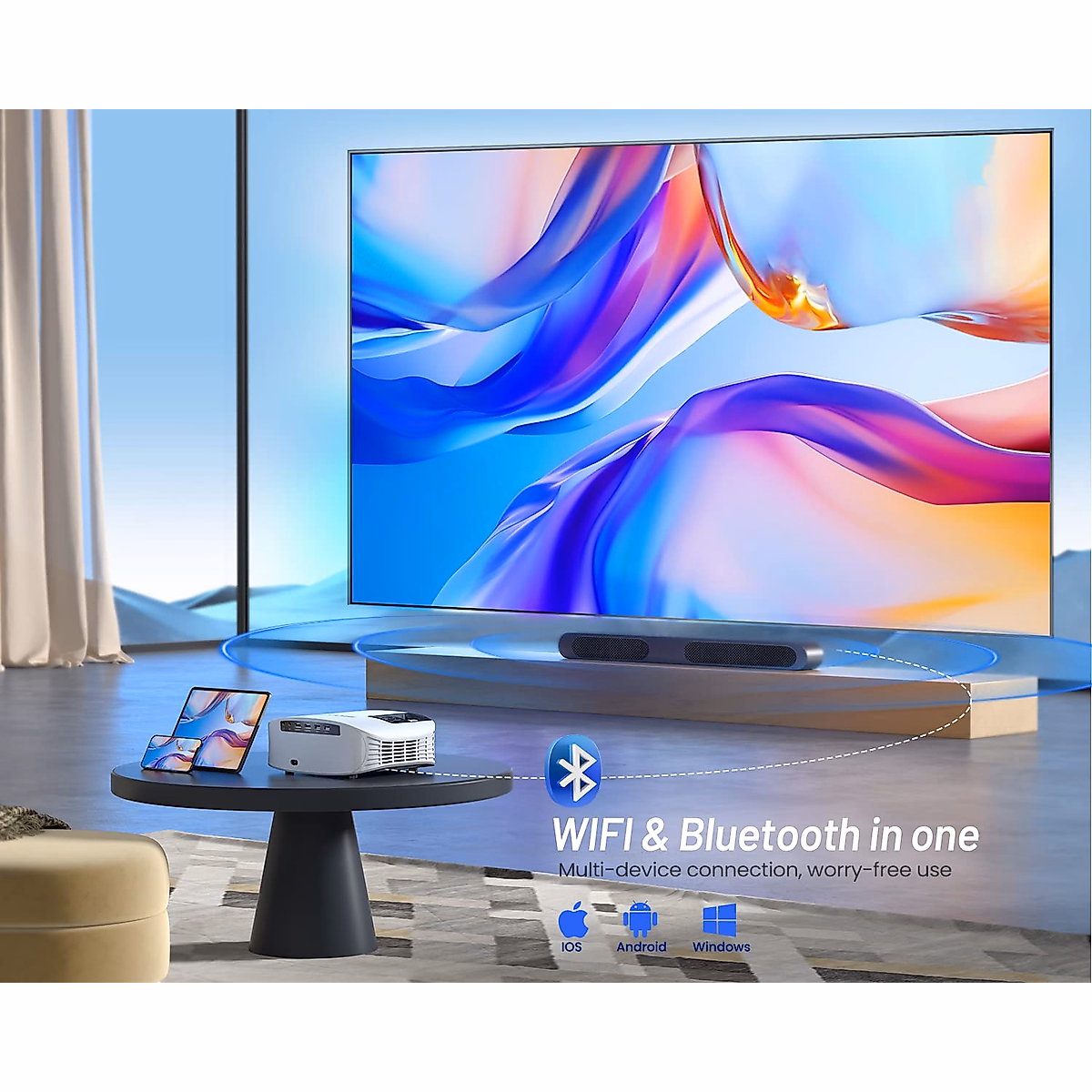 5G WiFi Bluetooth Projector Native 1080P, GooDee Outdoor Movie Projector with 300" Display Video Projector with Zoom & 4 Point Keystone for TV Stick, iOS, Android Dolby Audio & 4K Projector Support