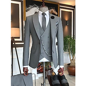 Wangyue 3 Piece Men's Suits Mens Suits Regular Fit Suit Mens 3 Piece Slim Suit Double Breasted Suit Men Orange Suits for Men,L